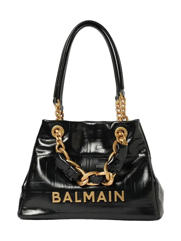 Balmain Shoulder Bag With Gold Tone Chain - Black