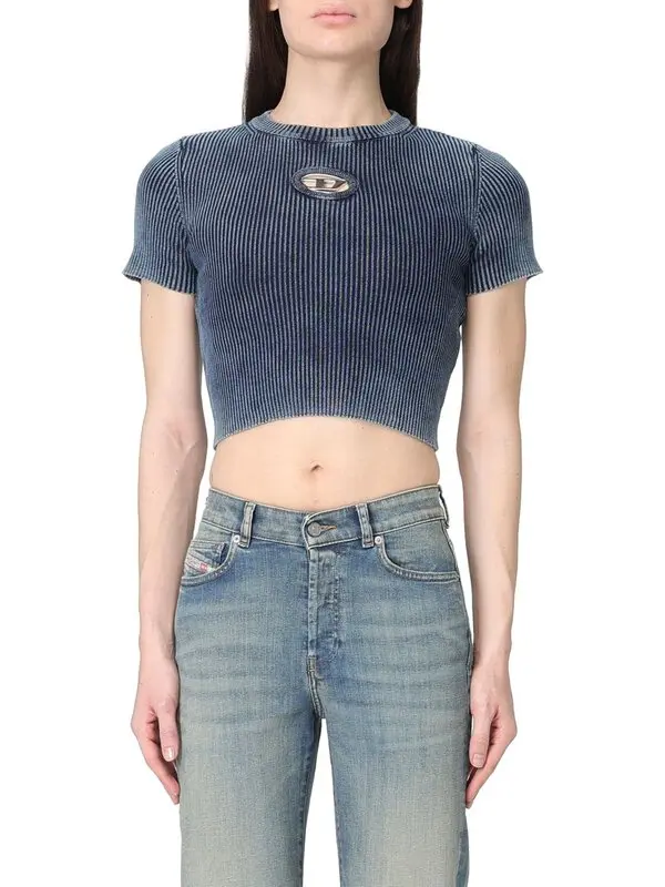 DIESEL® Ribbed Cropped T-shirt - Blue