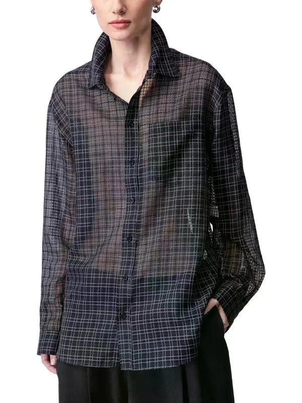 ARTICLE TEN Check-pattern Silk Shirt - Blue
