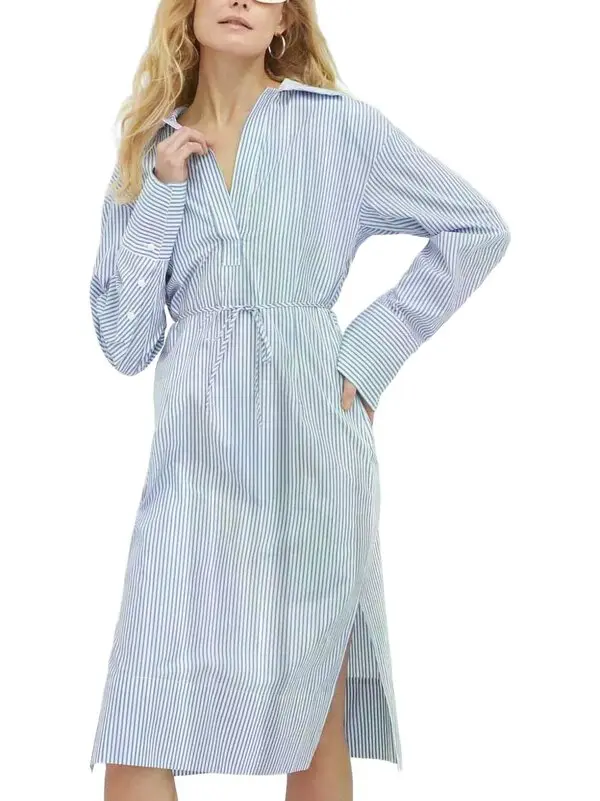 HERSKIND Striped Midi Shirt Dress - White