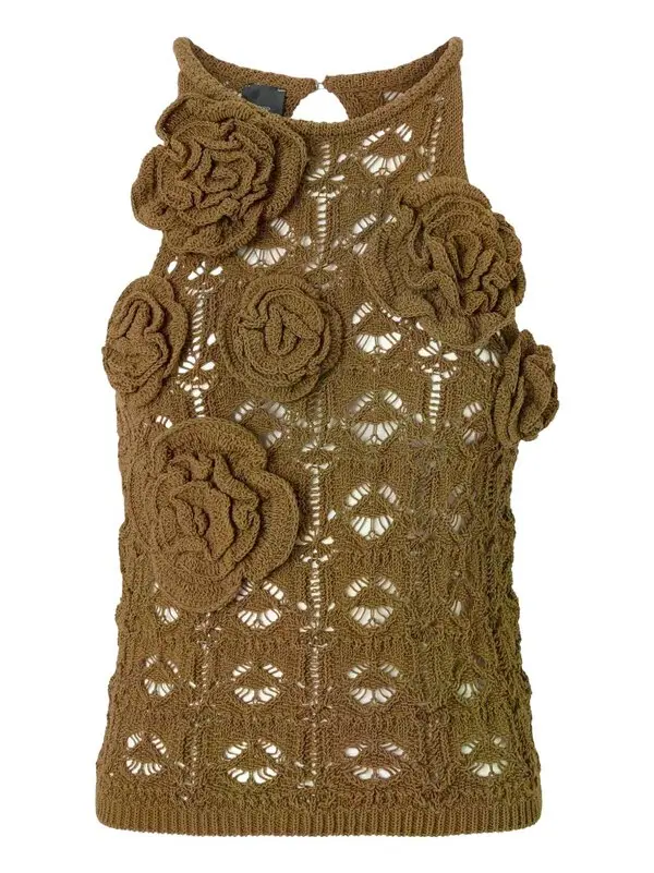 Pinko Floral Crochet Tank - Brown