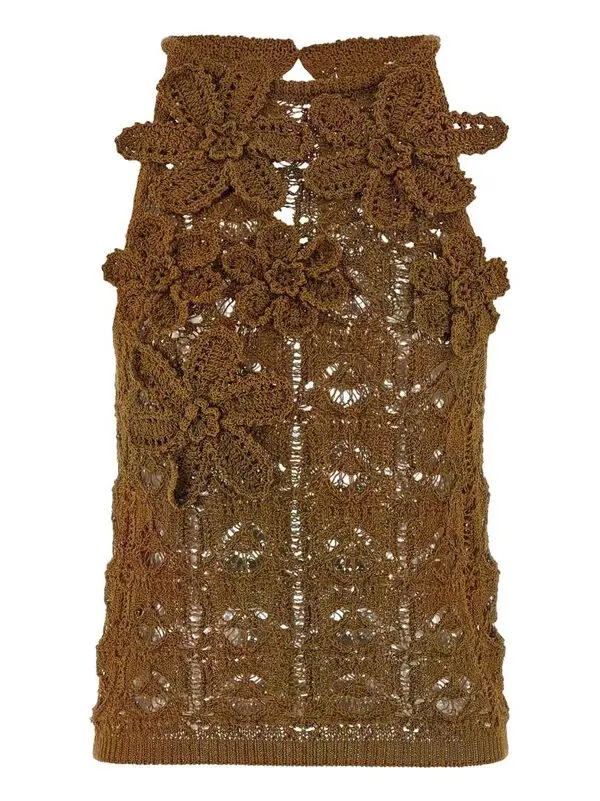 Pinko Floral Crochet Tank - Brown
