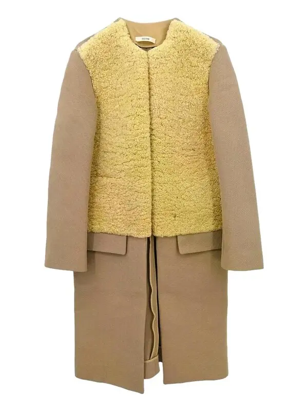Celine 2010s Shearling-panel Coat - Neutrals