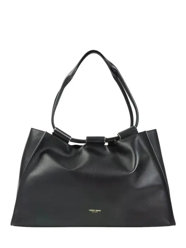 Giorgio Armani Leather Shoulder Bag With Logo Detail - Black