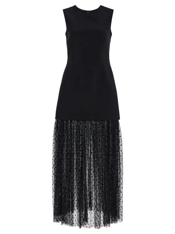 Alexis Simonete Tulle-detailed Satin Midi Dress - Black