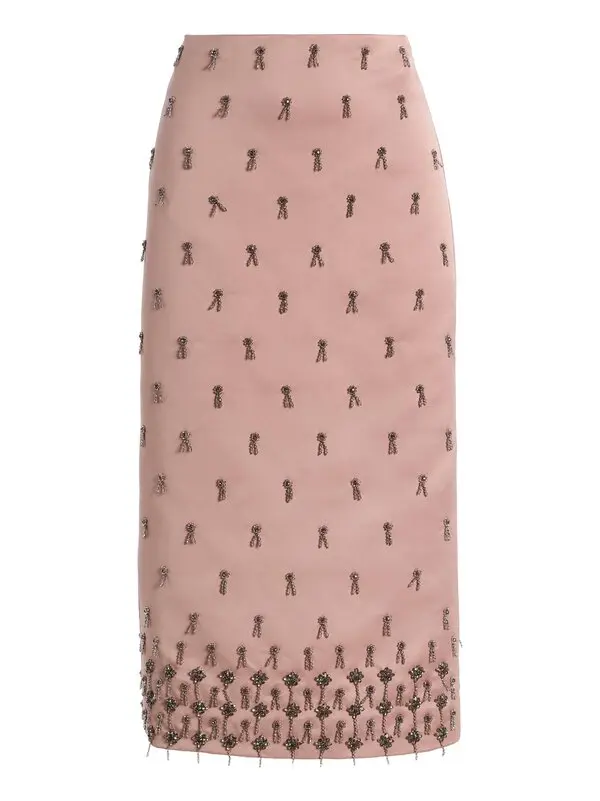 Alexis Luisa Beaded Satin Midi Skirt - Pink
