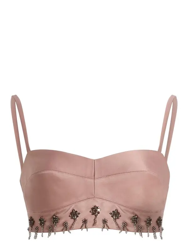 Alexis Mili Beaded Satin Crop Top - Pink