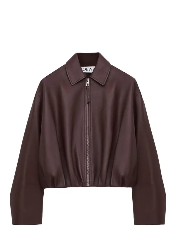 Loewe Leather Draped Bomber Jacket - Burgundy
