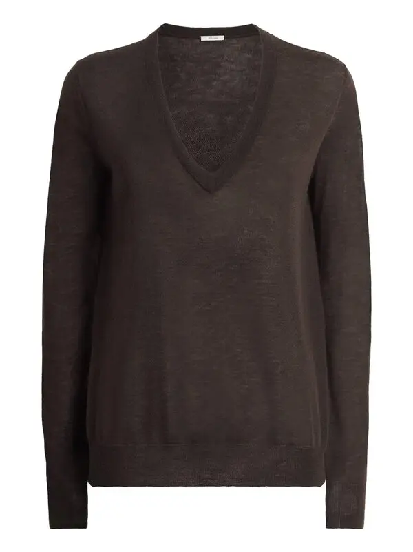 JOSEPH Cashair Cashmere V-neck Sweater - Brown