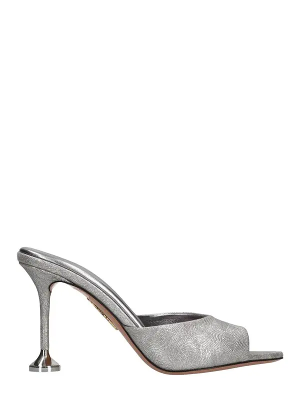 AQUAZZURA Bisous 85 Metallic Leather Mules - Silver