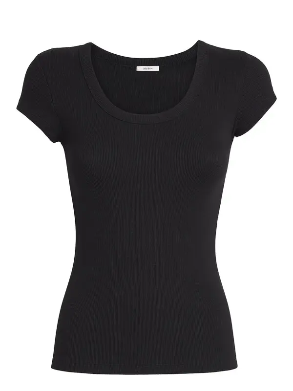 JOSEPH Stretch-cotton Ribbed Top - Black