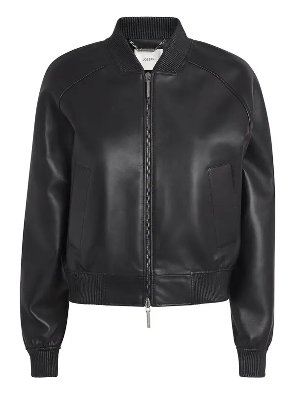 JOSEPH Leather Quinn Bomber Jacket - Black