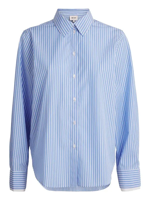 ME+EM Cotton Stripe Double-cuff Shirt - Blue