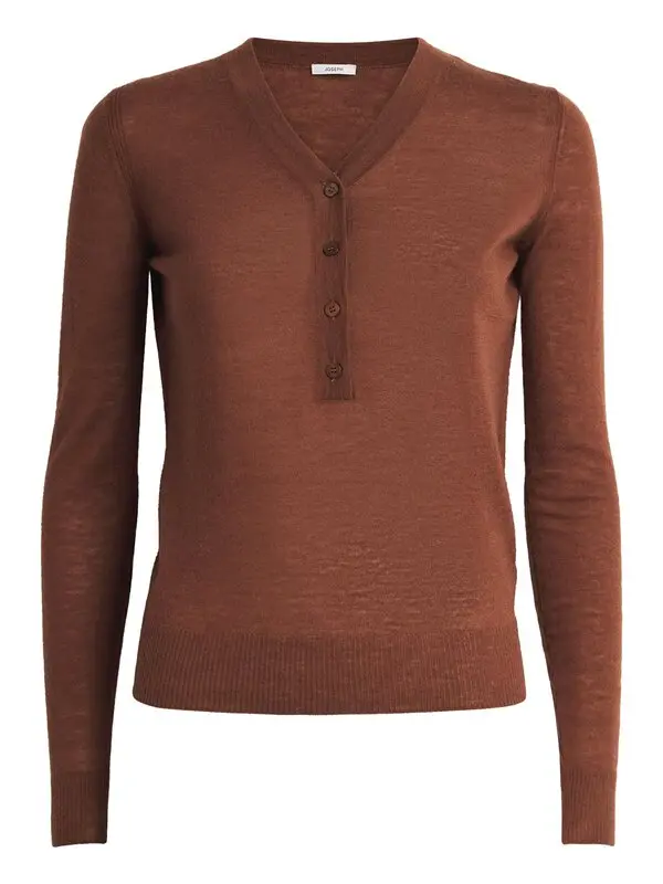 JOSEPH Cashmere Gillies Henley Sweater - Brown