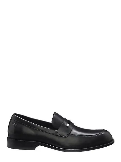 BOSS Branded Metal Trim Leather Loafers - Black