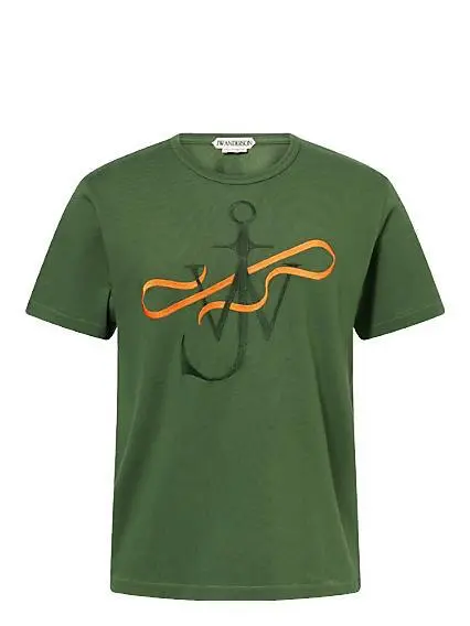 JW Anderson Ribbon Anchor Crewneck Cotton-jersey T-shirt - Green