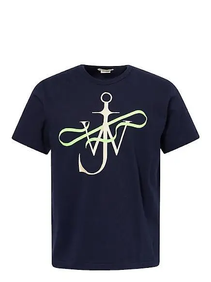 JW Anderson Ribbon Anchor Crewneck Cotton-jersey T-shirt - Navy
