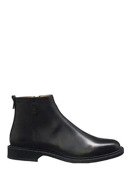 Hugo Logo Trim Leather Boots - Black