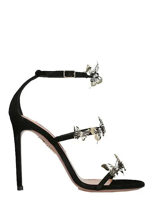 AQUAZZURA Papillon Sauvage 105 Suede Heeled Sandals - Black