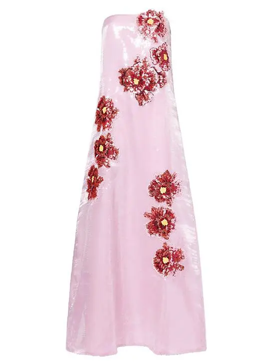 DIMA AYAD Sequin-embellished Maxi Dress With Floral Appliqu - Pink