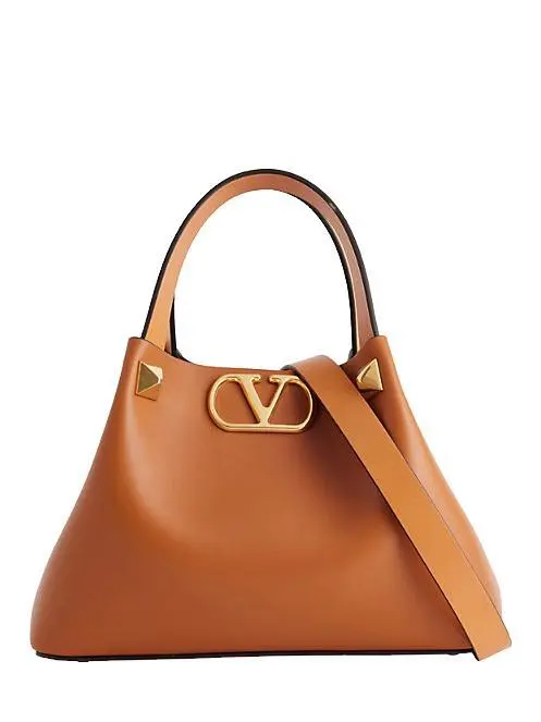 Valentino Garavani Vlogo Small Leather Tote Bag - Nutmeg/naturalcamel