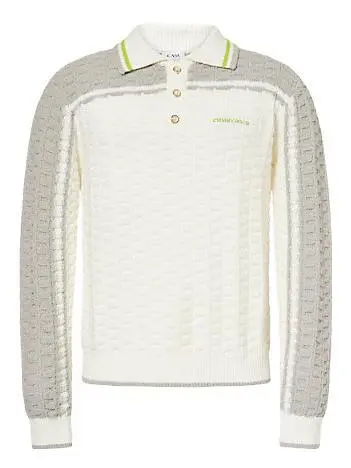 Casablanca Tennis Long-sleeves Stretch-cotton Blend Polo Shirt - White