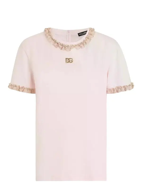 Dolce & Gabbana Logo-embroidered Ruffled T-shirt - Pink