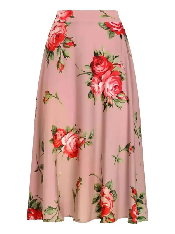 Dolce & Gabbana Floral A-line Midi Skirt - Pink