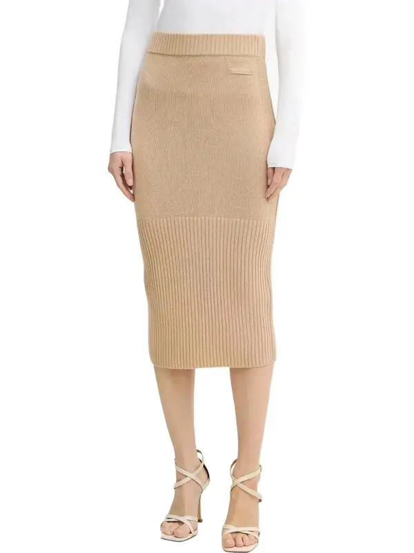 Armani Exchange Ribbed Midi Skirt - Neutrals
