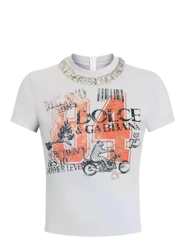 Dolce & Gabbana Print-detail Embellished T-shirt - Grey