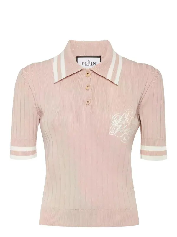 Philipp Plein Logo-embroidered Ribbed Polo Shirt - Pink