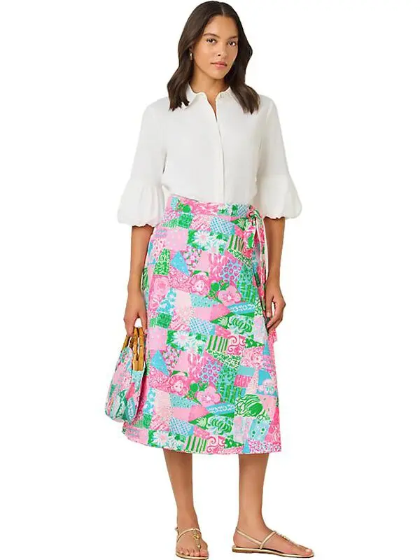 LILLY PULITZER Constance Reversible Midi Wrap Skirt - Multi Crazy Quilt