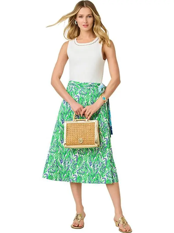 LILLY PULITZER Constance Reversible Midi Wrap Skirt - Putting Green Lilly Of The Valley