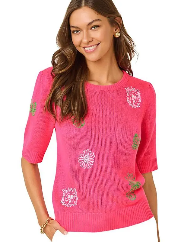 Lilly Pulitzer® Orton Embroidered Sweater - Cherry Blossom Pink Fleur Embroidery