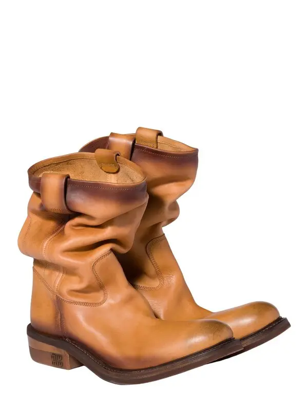 Miu Miu Calf Leather Booties - Light Tan