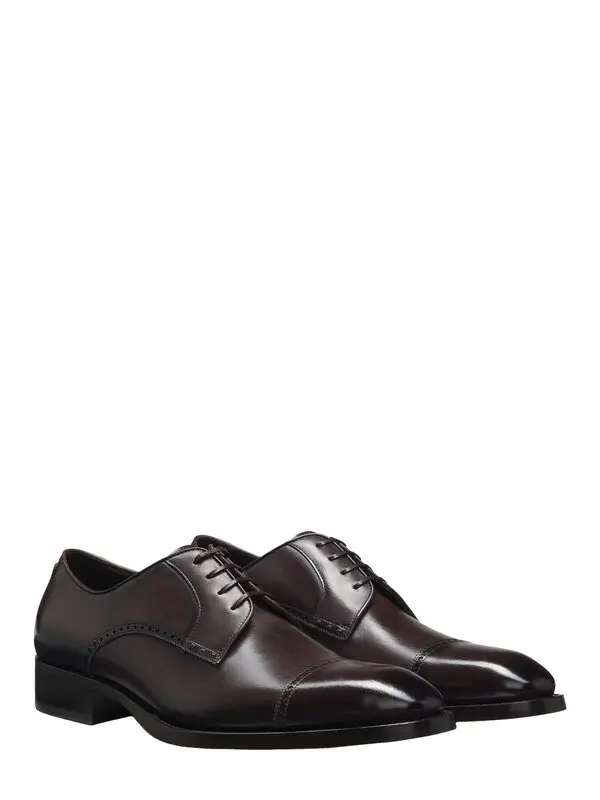 BOSS Brogue-detail Leather Derby Shoes - Dark Brown