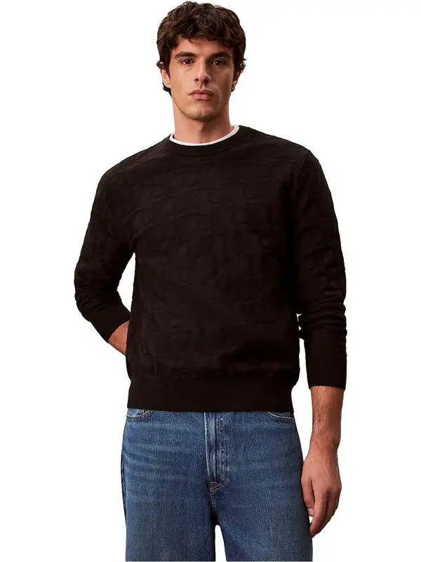 Calvin Klein Allover Monogram Relaxed Sweater - Black