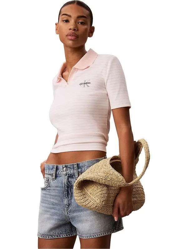 Calvin Klein Monologo Stripe Rib Polo T-shirt - Mangano Calcite Stripe