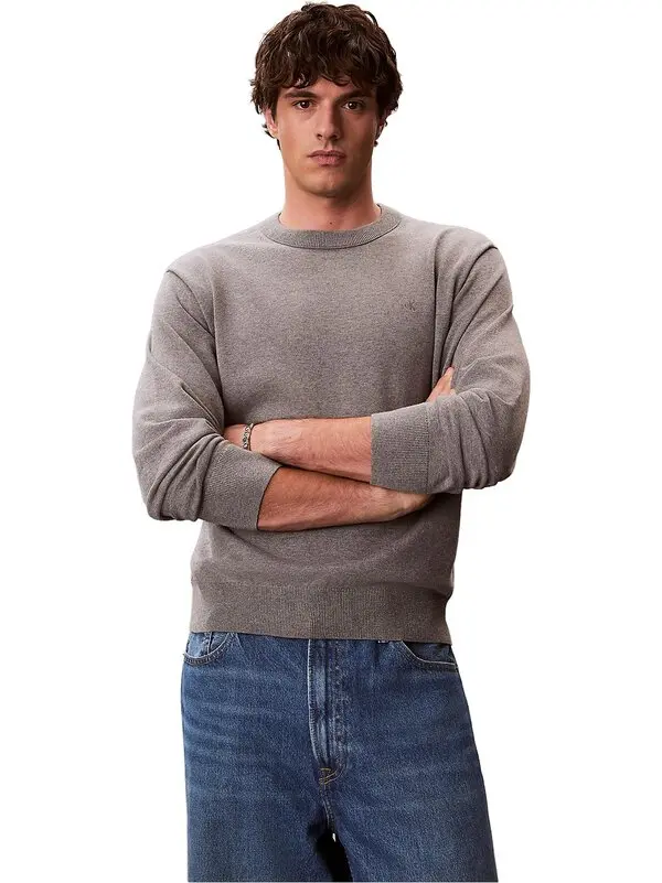 Calvin Klein Relaxed Fit Cotton Sweater - Med. Grey Htr