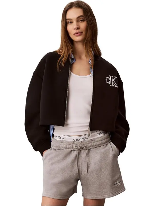 Calvin Klein Relaxed Cropped Bomber Jacket - Black