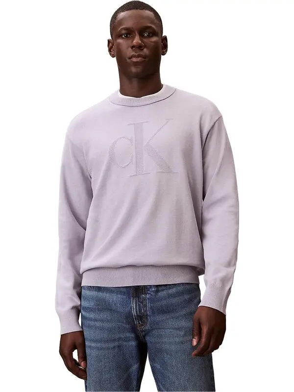 Calvin Klein Cotton Monogram Relaxed Sweater - Lilac Gray