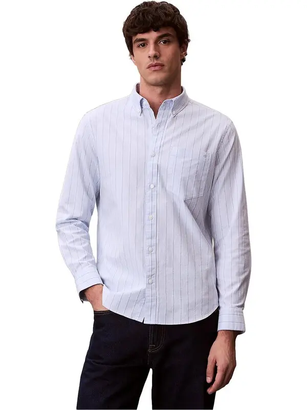 Calvin Klein Double Stripe Classic Oxford Button-down Shirt - Breezy Blue