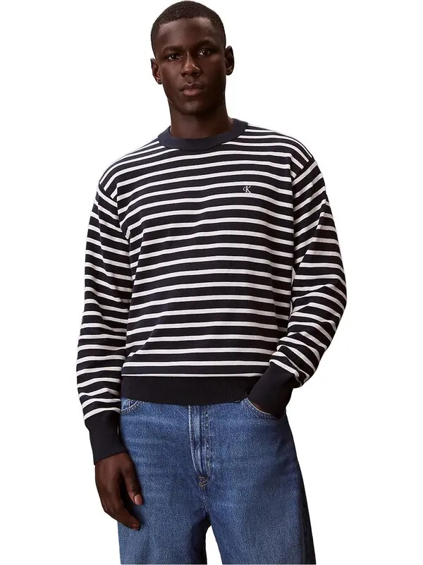 Calvin Klein Cotton Striped Relaxed Sweater - Dark Sapphire