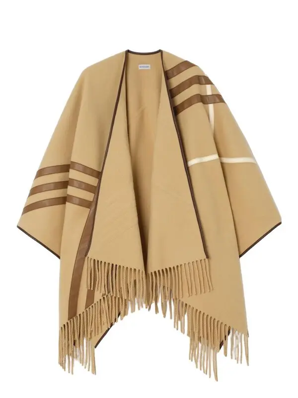 Burberry Leather Trim Cashmere Cape - Sand Beige