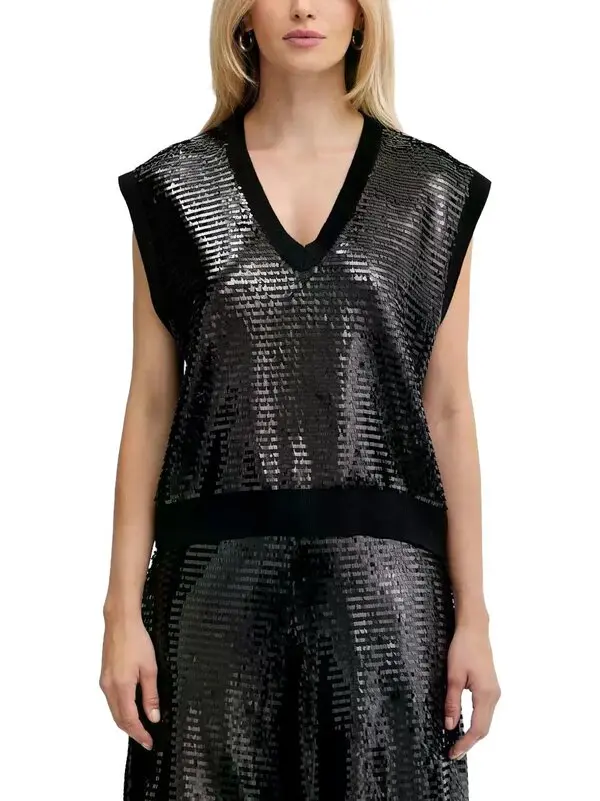 Armani Exchange Sequin V-neck Vest - Black