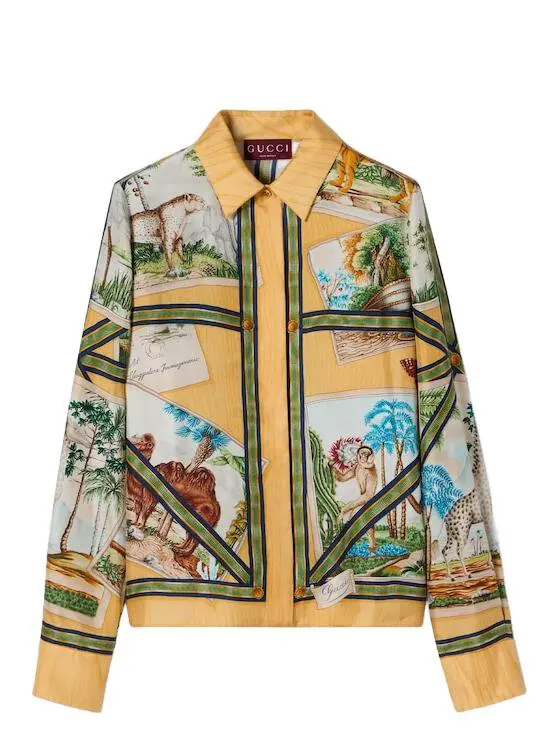 Gucci Printed Silk Twill Shirt - Green