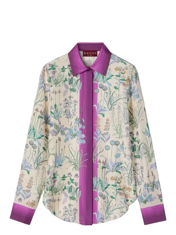 Gucci Printed Silk Twill Shirt - Beige