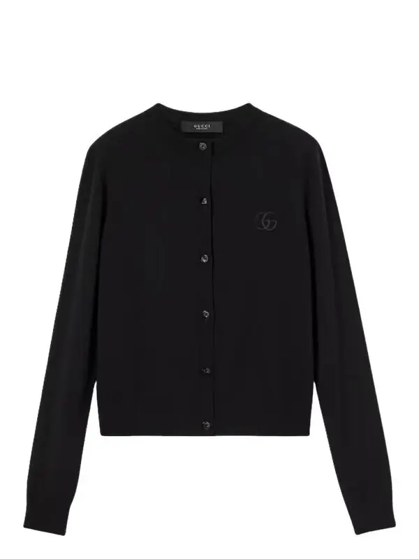 Gucci Knit Wool Cardigan With Double G Embroidery - Black