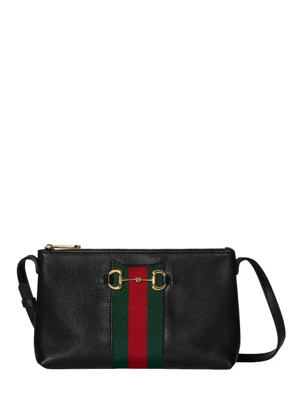 Gucci Horsebit Web Small Shoulder Bag Leather - Black
