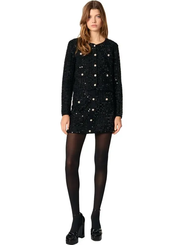 Maje Sequin-embellished Cropped Cardigan - Black